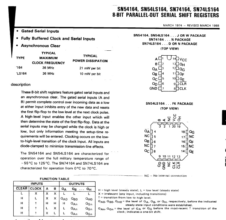 74LS164 Registro Desplazamiento 8 Bits :: Micro JPM