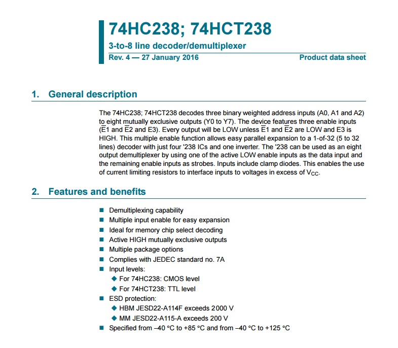 74HC238 3-to-8 Line Decoder / Demultiplexer :: Micro JPM