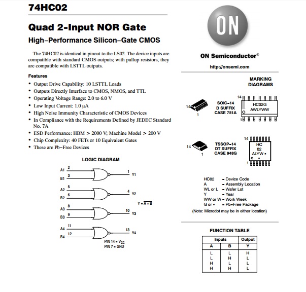 74HC02 Quad 2-Input NOR Gate :: Micro JPM