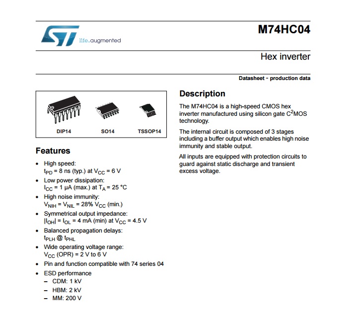 74HC04 Hex inverter (NOT) :: Micro JPM