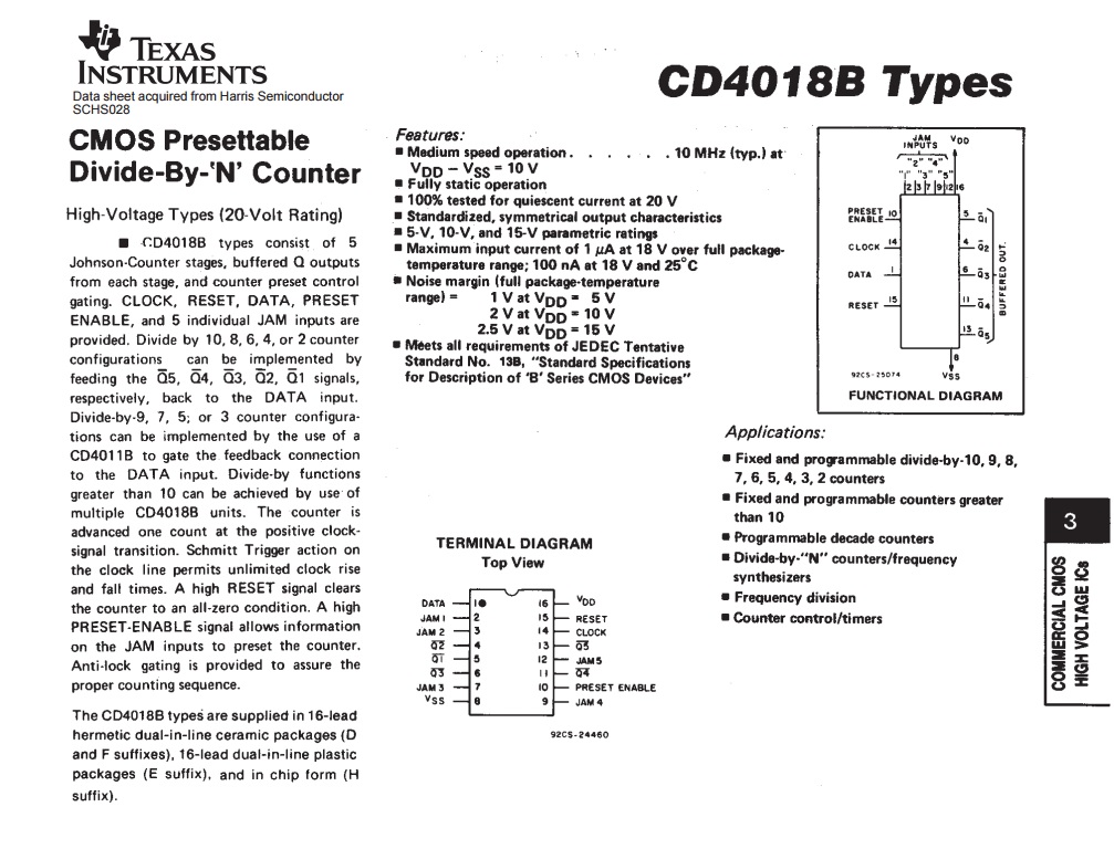 CD4018B CMOS Presettable Divide-By-N Counter :: Micro JPM