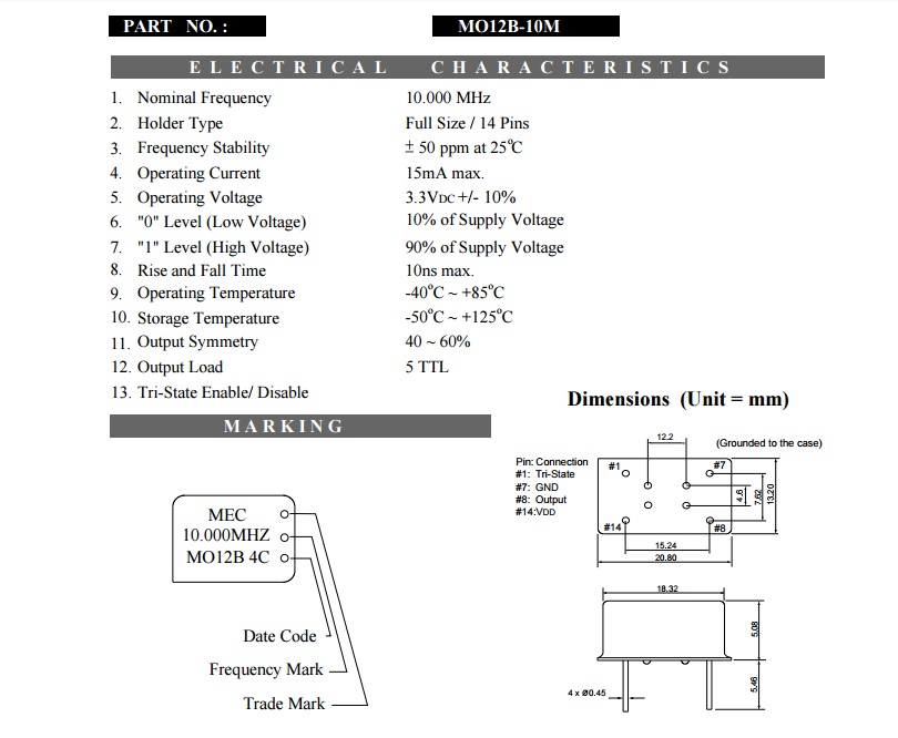 10.000 MHz MEC OSC-10M-MEC Crystal Oscillator :: Micro JPM