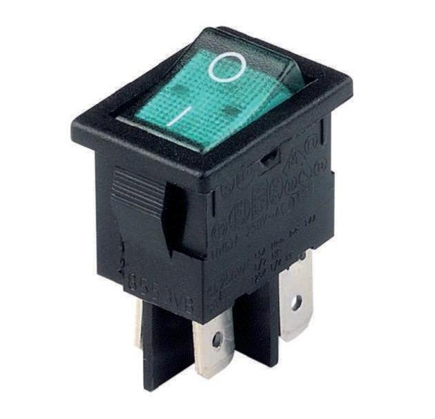 Rocker Switch Green ON/OFF DPST (with lamp) 6A 250VAC Panel Mount ...