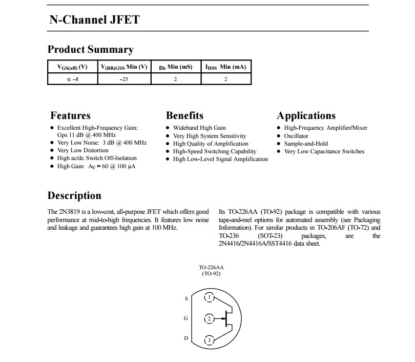 2N3819 N-Channel JFET 60V :: Micro JPM