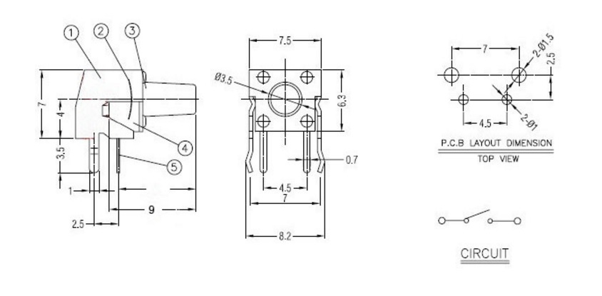 6x6x9mm Right Angle 2 Pin Momentary Push Button :: Micro JPM