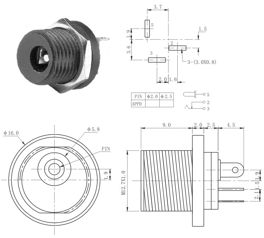 DC Power Jack 2.1mm Enclosed Frame With Switch External :: Micro JPM