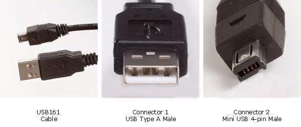 CA-722 USB Mini 4P to USB Male Cable (6Ft.) :: Micro JPM