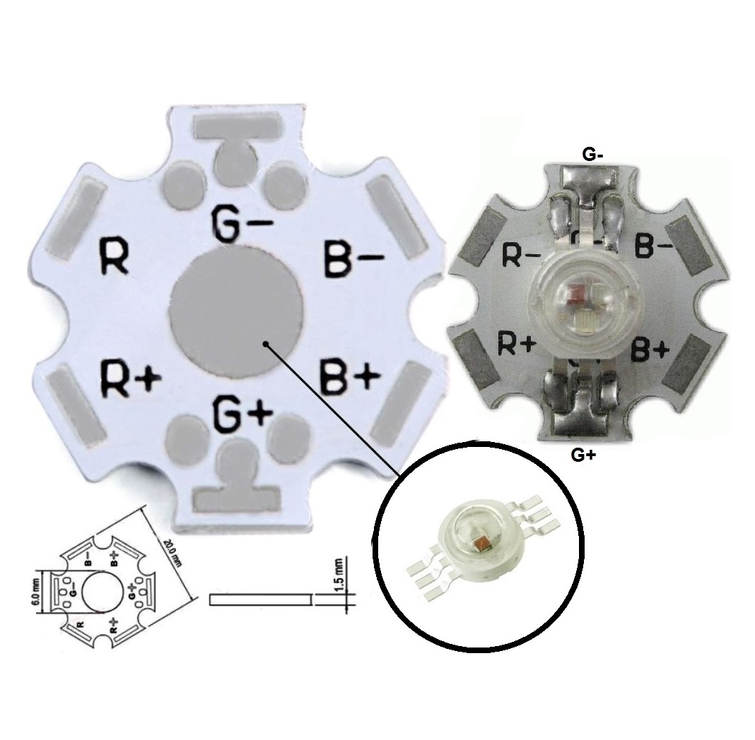 LED RGB 6-Pin 3W with PCB :: Micro JPM