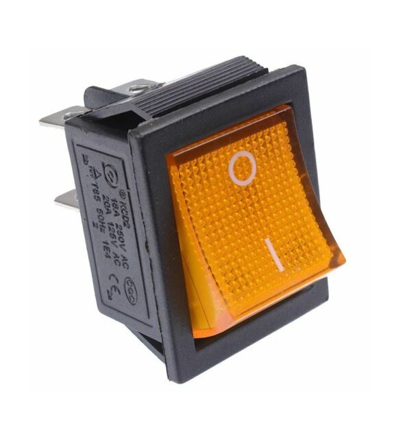 Rocker Switch Yellow ON-OFF DPST (with lamp) 16A 250VAC Panel Mount ...