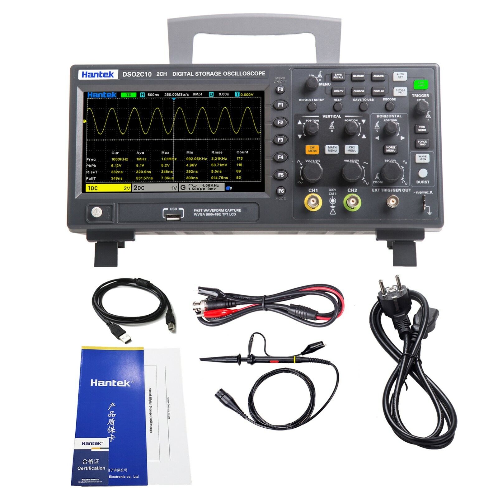 Hantek DSO2D10 TFT Digital Oscilloscope 2 Channel 100MHz with Function ...