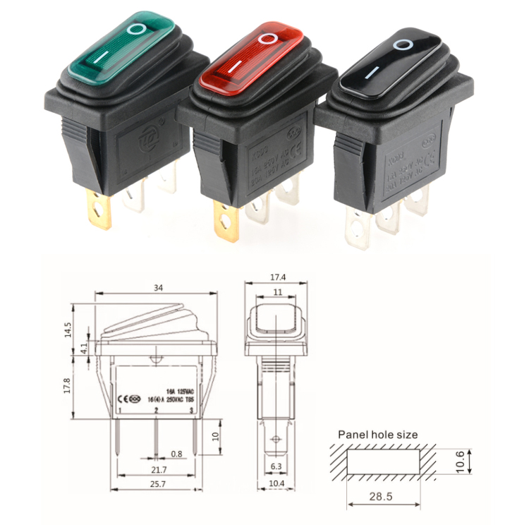 KCD3 Black Waterproof Rocker Switch :: Micro JPM