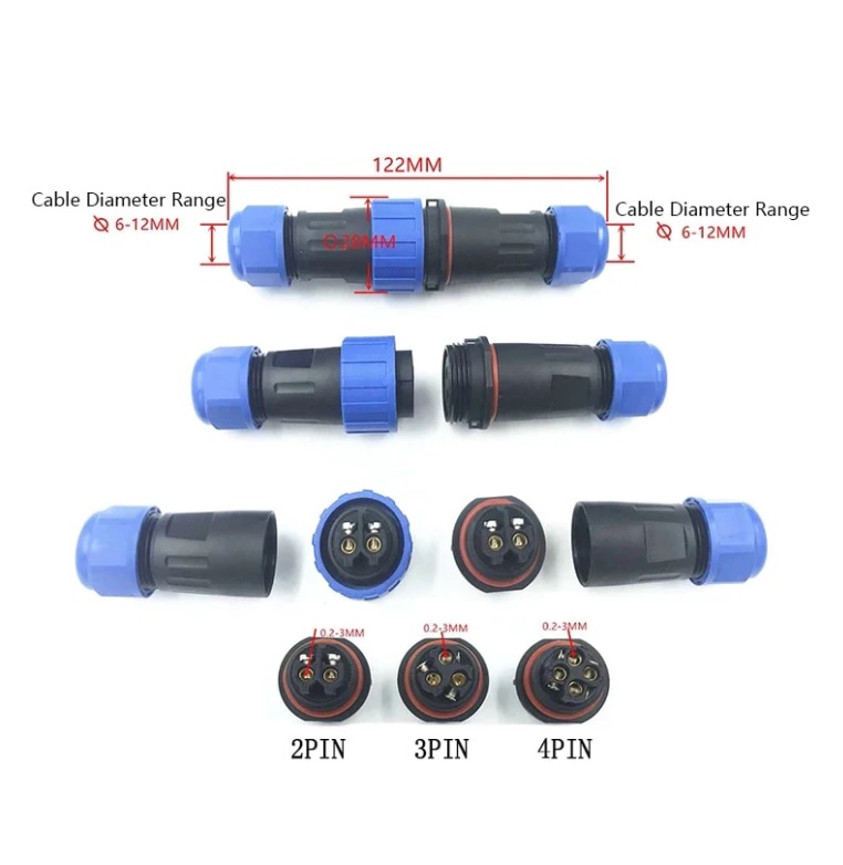 LD20 3-Pin IP68 Waterproof Connector (Male & Female) :: Micro JPM