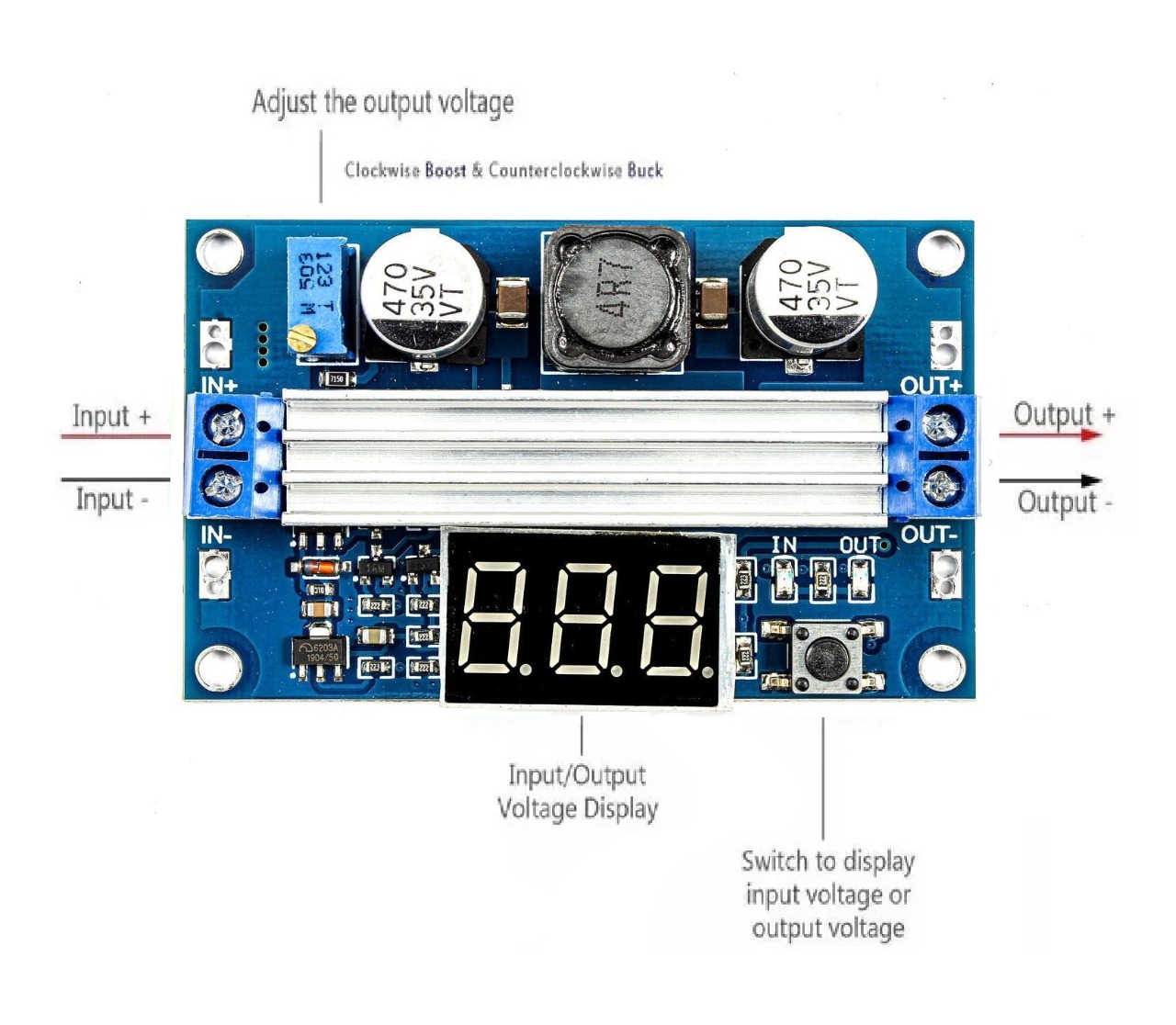DC-DC Boost 100W Converter Module with Display (3-35V to 5-35V @ 9A ...